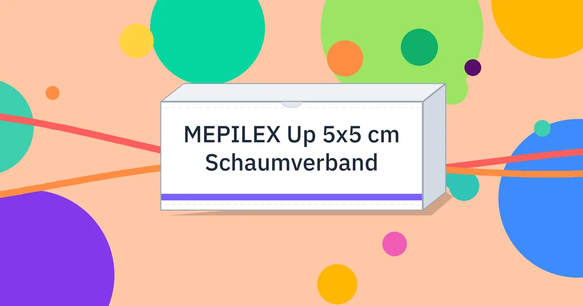Symbolbild: Packung mit der Aufschrift MEPILEX Up 5x5 cm Schaumverband (PZN 20124721) – Verfügbarkeit und Bezug in Apotheken in Frankfurt am Main