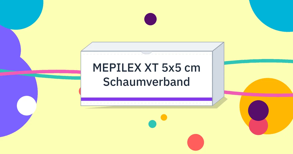 Symbolbild: Packung mit der Aufschrift MEPILEX XT 5x5 cm Schaumverband (PZN 11303838) – Verfügbarkeit und Bezug in Apotheken in Frankfurt am Main