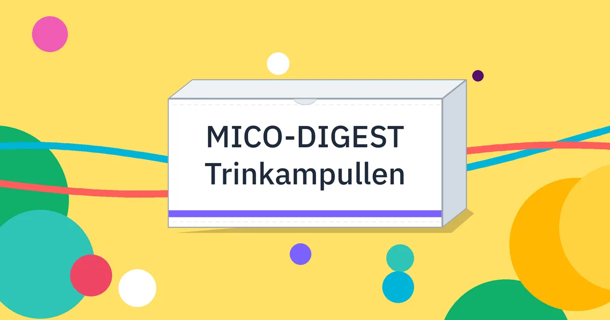 Symbolbild: Packung mit der Aufschrift MICO-DIGEST Trinkampullen (PZN 15306331) – Verfügbarkeit und Bezug in Apotheken in Frankfurt am Main