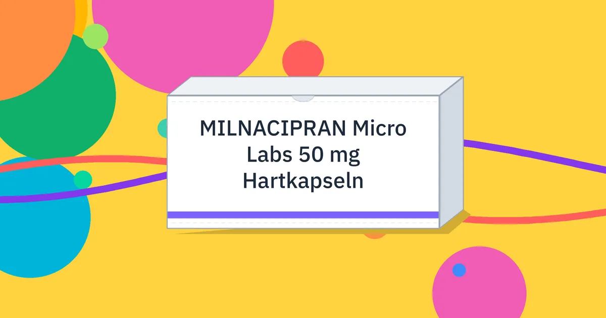Symbolbild: Packung mit der Aufschrift MILNACIPRAN Micro Labs 50 mg Hartkapseln (PZN 18709271) – Verfügbarkeit und Bezug in Apotheken in Frankfurt am Main