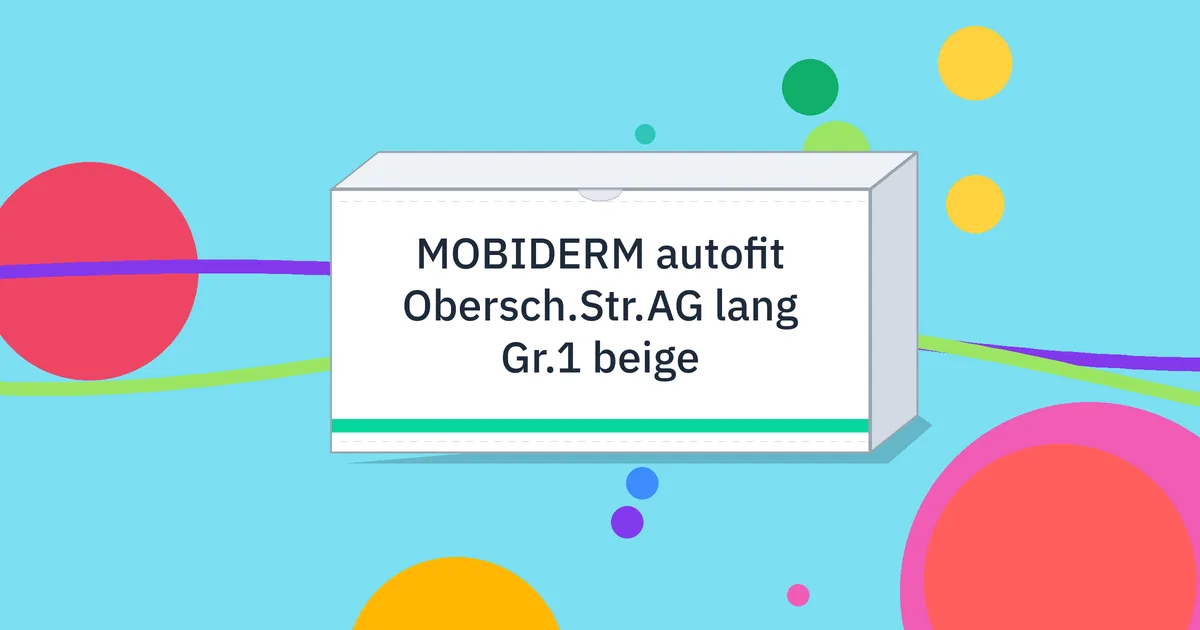 Symbolbild: Packung mit der Aufschrift MOBIDERM autofit Obersch.Str.AG lang Gr.1 beige (PZN 19742193) – Verfügbarkeit und Bezug in Apotheken in Frankfurt am Main