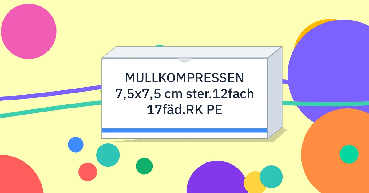 Symbolbild: Packung mit der Aufschrift MULLKOMPRESSEN 7,5x7,5 cm ster.12fach 17fäd.RK PE (PZN 06930088) – Verfügbarkeit und Bezug in Apotheken in Frankfurt am Main