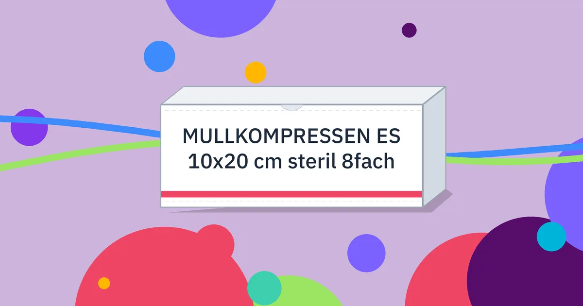Symbolbild: Packung mit der Aufschrift MULLKOMPRESSEN ES 10x20 cm steril 8fach (PZN 06192199) – Verfügbarkeit und Bezug in Apotheken in Frankfurt am Main