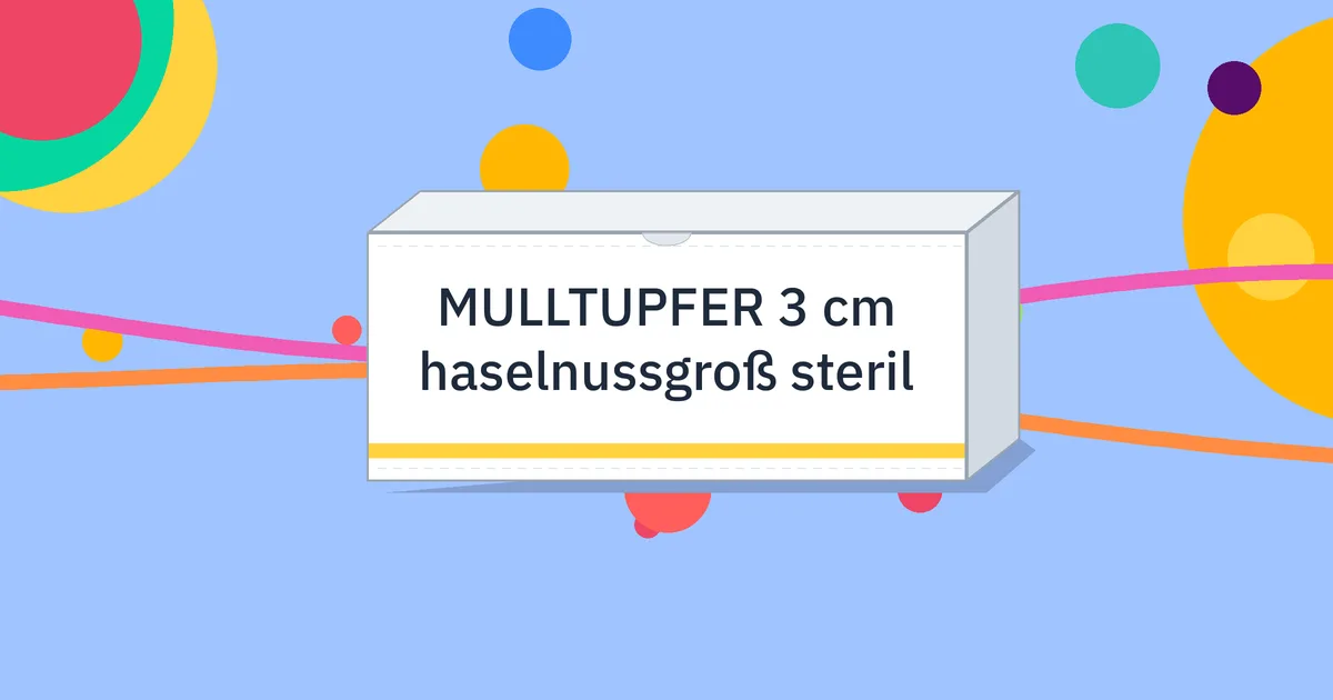 Symbolbild: Packung mit der Aufschrift MULLTUPFER 3 cm haselnussgroß steril (PZN 17549842) – Verfügbarkeit und Bezug in Apotheken in Frankfurt am Main