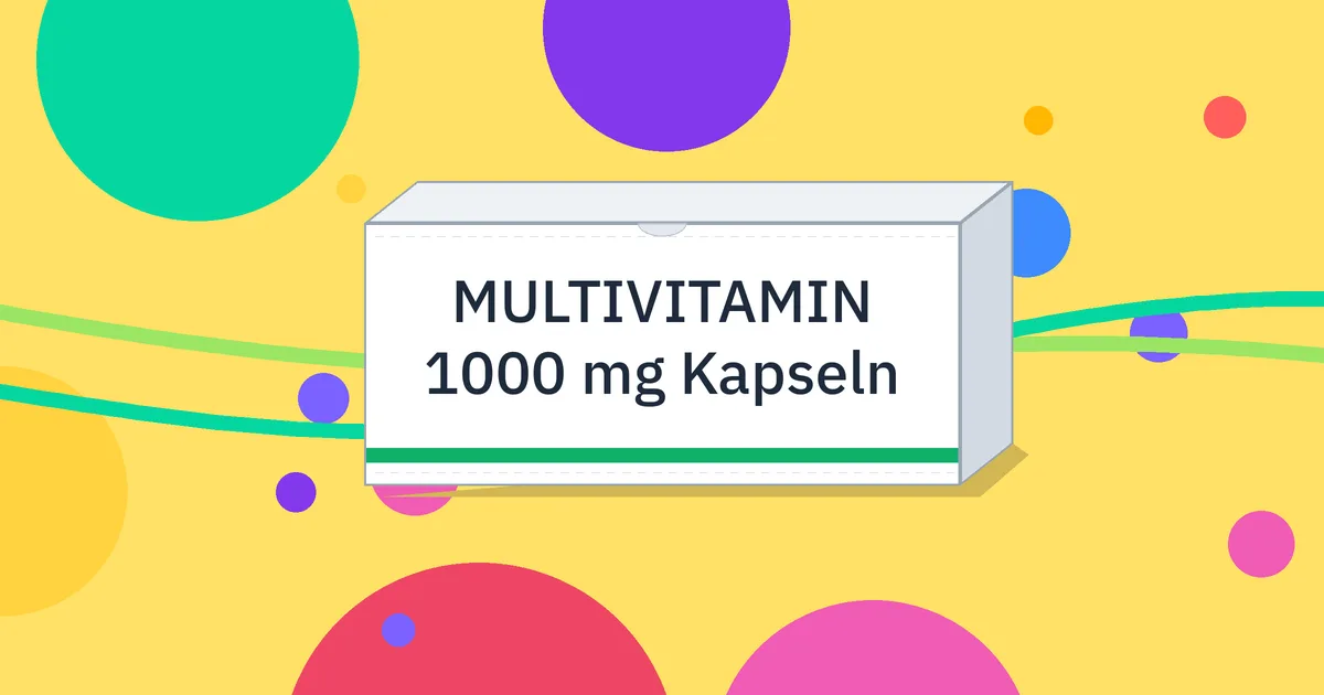 Symbolbild: Packung mit der Aufschrift MULTIVITAMIN 1000 mg Kapseln (PZN 15737798) – Verfügbarkeit und Bezug in Apotheken in Frankfurt am Main