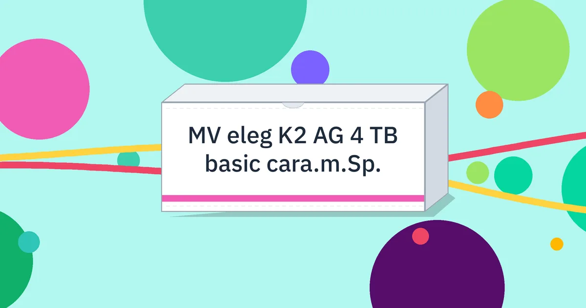 Symbolbild: Packung mit der Aufschrift MV eleg K2 AG 4 TB basic cara.m.Sp. (PZN 00214830) – Verfügbarkeit und Bezug in Apotheken in Frankfurt am Main