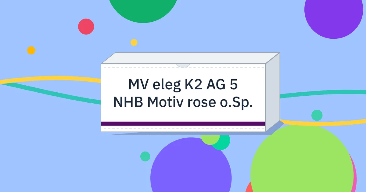 Symbolbild: Packung mit der Aufschrift MV eleg K2 AG 5 NHB Motiv rose o.Sp. (PZN 15721857) – Verfügbarkeit und Bezug in Apotheken in Frankfurt am Main