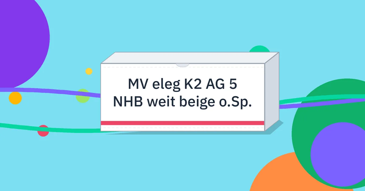 Symbolbild: Packung mit der Aufschrift MV eleg K2 AG 5 NHB weit beige o.Sp. (PZN 15729155) – Verfügbarkeit und Bezug in Apotheken in Frankfurt am Main