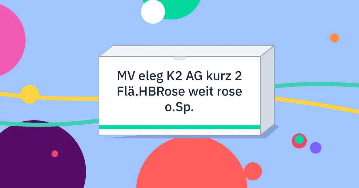 Symbolbild: Packung mit der Aufschrift MV eleg K2 AG kurz 2 Flä.HBRose weit rose o.Sp. (PZN 15705781) – Verfügbarkeit und Bezug in Apotheken in Frankfurt am Main
