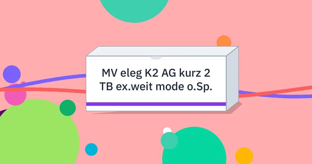 Symbolbild: Packung mit der Aufschrift MV eleg K2 AG kurz 2 TB ex.weit mode o.Sp. (PZN 09880296) – Verfügbarkeit und Bezug in Apotheken in Frankfurt am Main