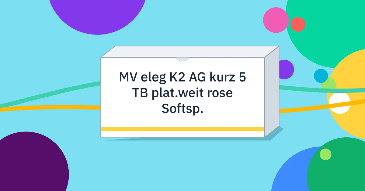 Symbolbild: Packung mit der Aufschrift MV eleg K2 AG kurz 5 TB plat.weit rose Softsp. (PZN 14696790) – Verfügbarkeit und Bezug in Apotheken in Frankfurt am Main