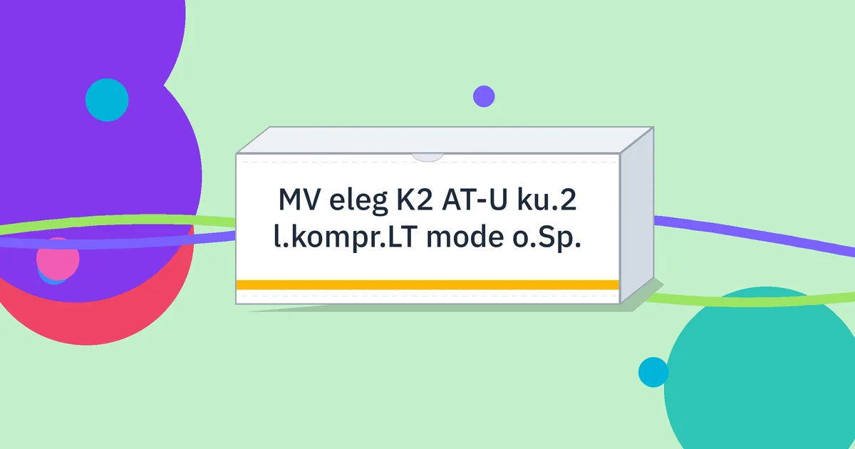 Symbolbild: Packung mit der Aufschrift MV eleg K2 AT-U ku.2 l.kompr.LT mode o.Sp. (PZN 06191449) – Verfügbarkeit und Bezug in Apotheken in Frankfurt am Main
