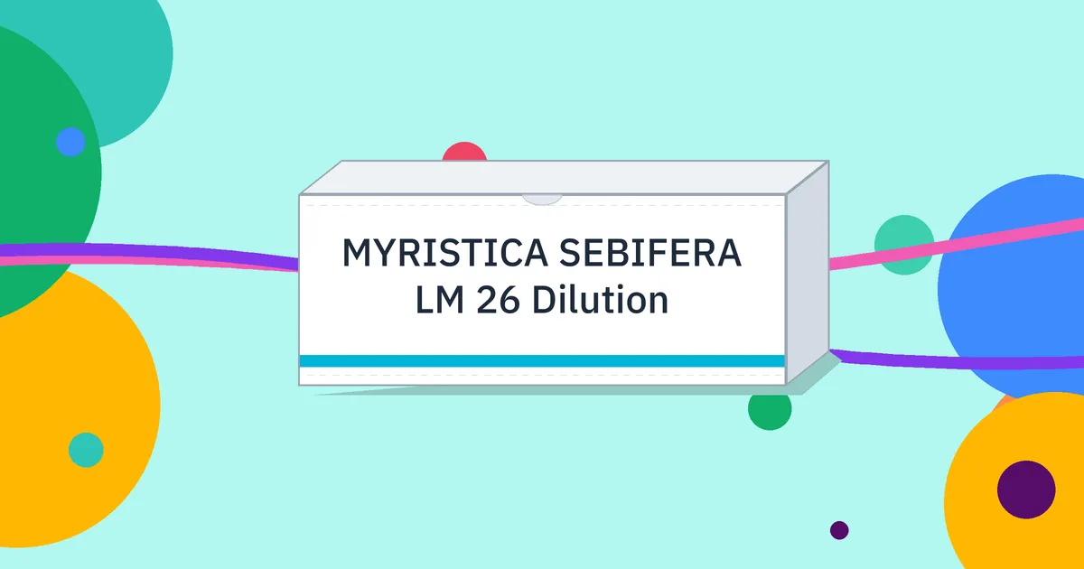 Symbolbild: Packung mit der Aufschrift MYRISTICA SEBIFERA LM 26 Dilution (PZN 13612756) – Verfügbarkeit und Bezug in Apotheken in Frankfurt am Main
