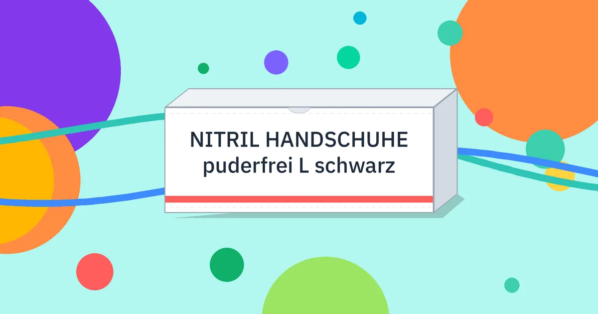 Symbolbild: Packung mit der Aufschrift NITRIL HANDSCHUHE puderfrei L schwarz (PZN 09617297) – Verfügbarkeit und Bezug in Apotheken in Frankfurt am Main
