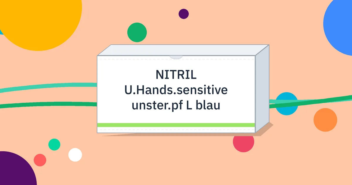 Symbolbild: Packung mit der Aufschrift NITRIL U.Hands.sensitive unster.pf L blau (PZN 11296788) – Verfügbarkeit und Bezug in Apotheken in Frankfurt am Main