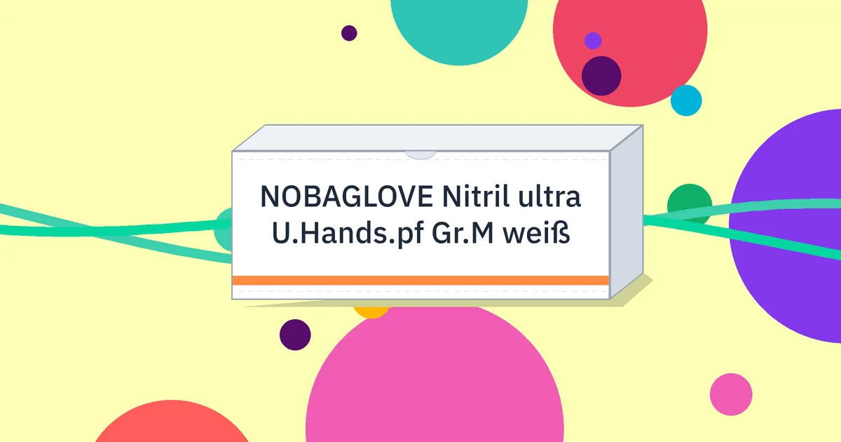 Symbolbild: Packung mit der Aufschrift NOBAGLOVE Nitril ultra U.Hands.pf Gr.M weiß (PZN 17549954) – Verfügbarkeit und Bezug in Apotheken in Frankfurt am Main