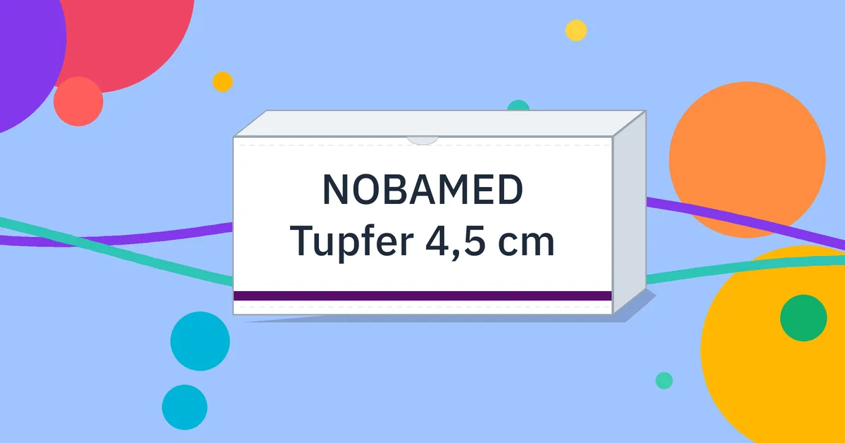 Symbolbild: Packung mit der Aufschrift NOBAMED Tupfer 4,5 cm (PZN 04314221) – Verfügbarkeit und Bezug in Apotheken in Frankfurt am Main