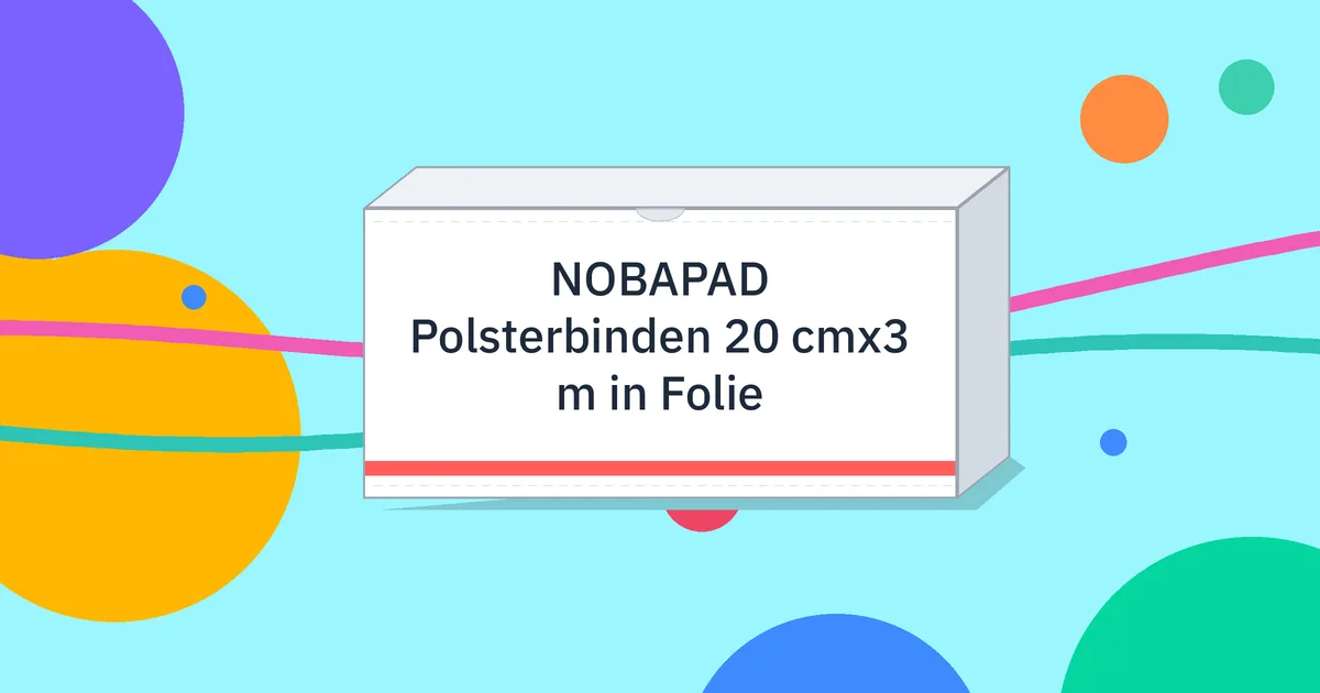 Symbolbild: Packung mit der Aufschrift NOBAPAD Polsterbinden 20 cmx3 m in Folie (PZN 00032810) – Verfügbarkeit und Bezug in Apotheken in Frankfurt am Main