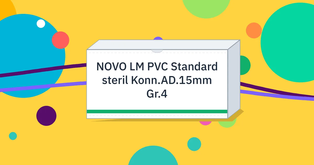 Symbolbild: Packung mit der Aufschrift NOVO LM PVC Standard steril Konn.AD.15mm Gr.4 (PZN 18491702) – Verfügbarkeit und Bezug in Apotheken in Frankfurt am Main