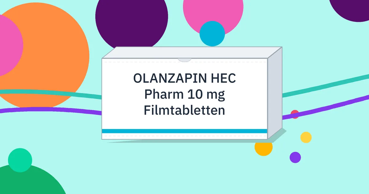 Symbolbild: Packung mit der Aufschrift OLANZAPIN HEC Pharm 10 mg Filmtabletten (PZN 11882813) – Verfügbarkeit und Bezug in Apotheken in Frankfurt am Main