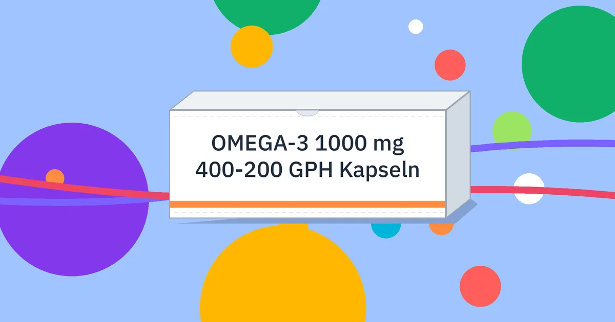 Symbolbild: Packung mit der Aufschrift OMEGA-3 1000 mg 400-200 GPH Kapseln (PZN 11190216) – Verfügbarkeit und Bezug in Apotheken in Frankfurt am Main