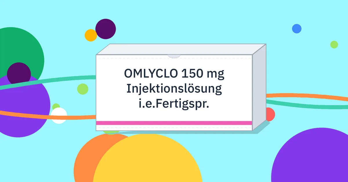 Symbolbild: Packung mit der Aufschrift OMLYCLO 150 mg Injektionslösung i.e.Fertigspr. (PZN 19203243) – Verfügbarkeit und Bezug in Apotheken in Frankfurt am Main