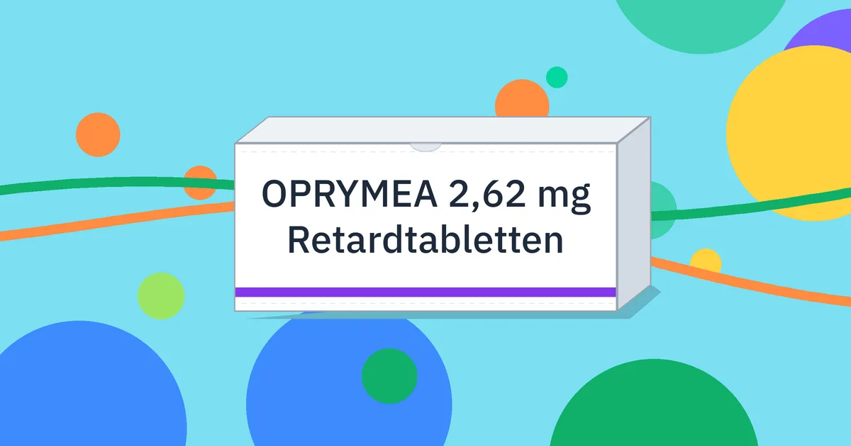 Symbolbild: Packung mit der Aufschrift OPRYMEA 2,62 mg Retardtabletten (PZN 10090671) – Verfügbarkeit und Bezug in Apotheken in Frankfurt am Main