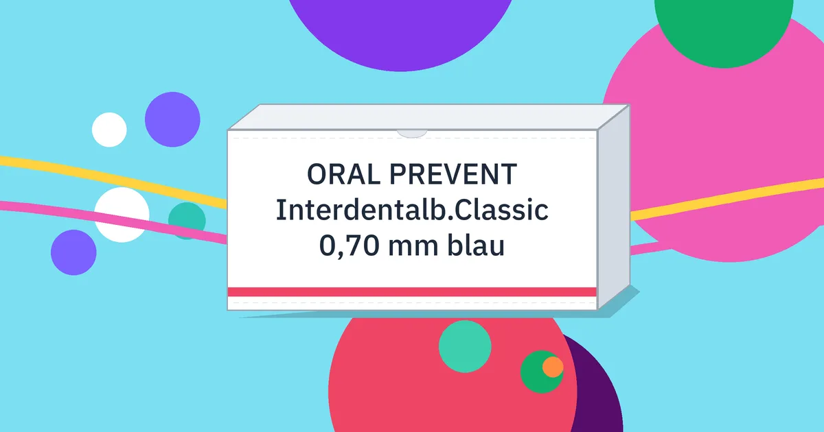 Symbolbild: Packung mit der Aufschrift ORAL PREVENT Interdentalb.Classic 0,70 mm blau (PZN 10216706) – Verfügbarkeit und Bezug in Apotheken in Frankfurt am Main