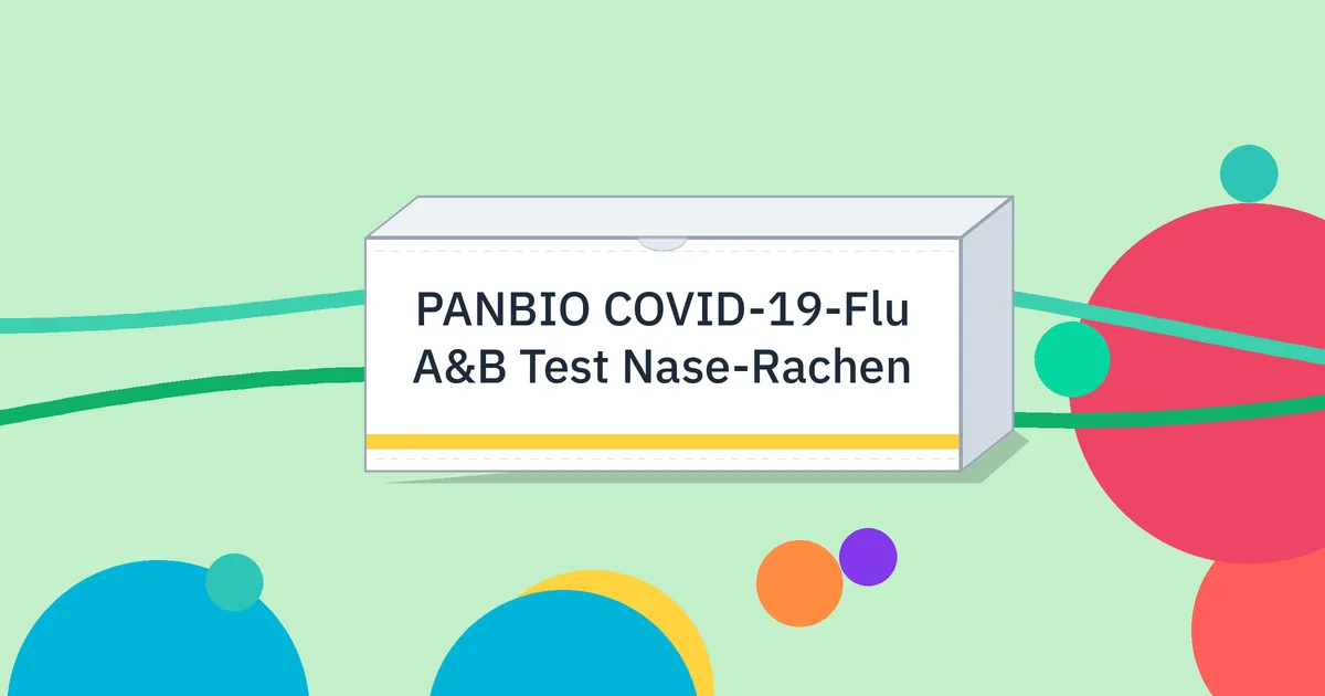 Symbolbild: Packung mit der Aufschrift PANBIO COVID-19-Flu A&B Test Nase-Rachen (PZN 20811114) – Verfügbarkeit und Bezug in Apotheken in Frankfurt am Main