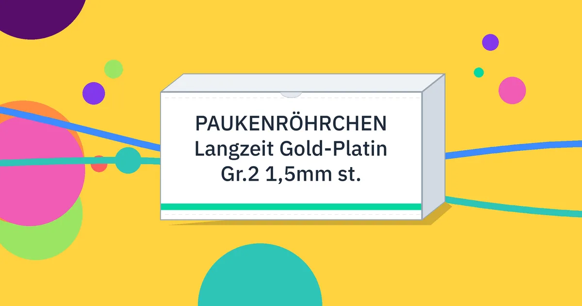 Symbolbild: Packung mit der Aufschrift PAUKENRÖHRCHEN Langzeit Gold-Platin Gr.2 1,5mm st. (PZN 13785273) – Verfügbarkeit und Bezug in Apotheken in Frankfurt am Main