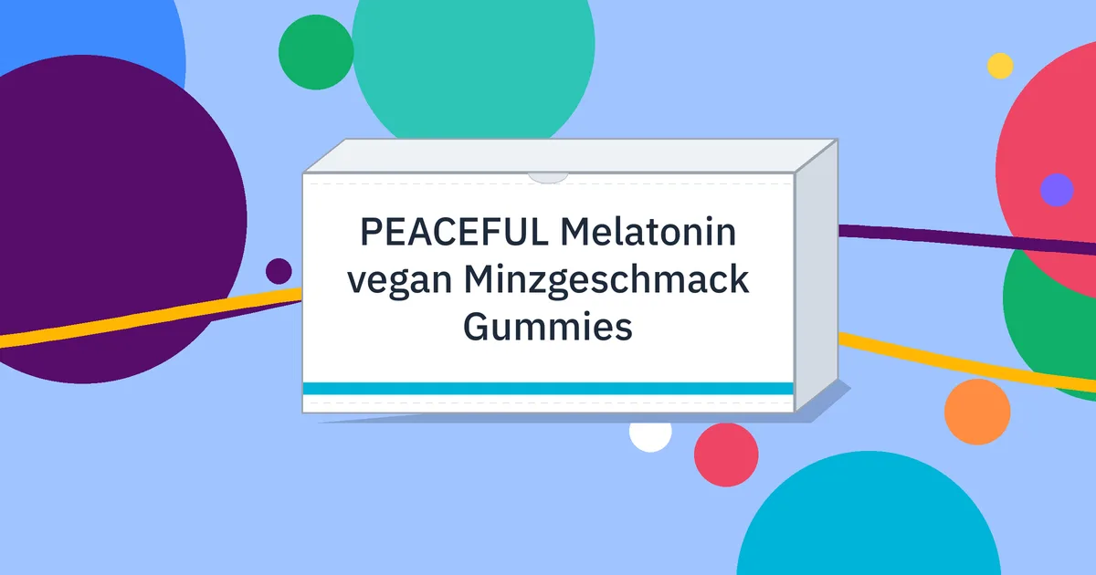 Symbolbild: Packung mit der Aufschrift PEACEFUL Melatonin vegan Minzgeschmack Gummies (PZN 19923977) – Verfügbarkeit und Bezug in Apotheken in Frankfurt am Main