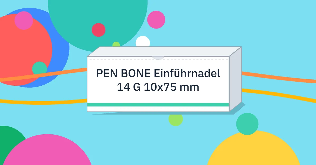 Symbolbild: Packung mit der Aufschrift PEN BONE Einführnadel 14 G 10x75 mm (PZN 16920464) – Verfügbarkeit und Bezug in Apotheken in Frankfurt am Main