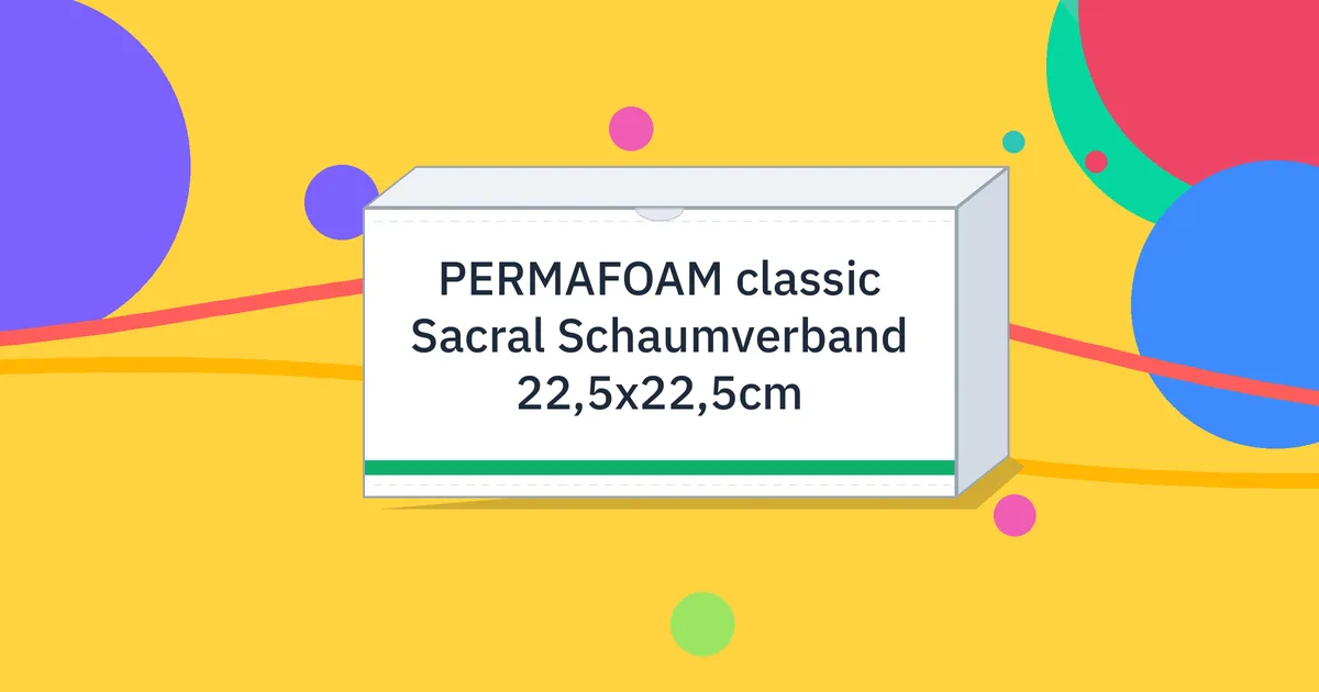 Symbolbild: Packung mit der Aufschrift PERMAFOAM classic Sacral Schaumverband 22,5x22,5cm (PZN 18804472) – Verfügbarkeit und Bezug in Apotheken in Frankfurt am Main