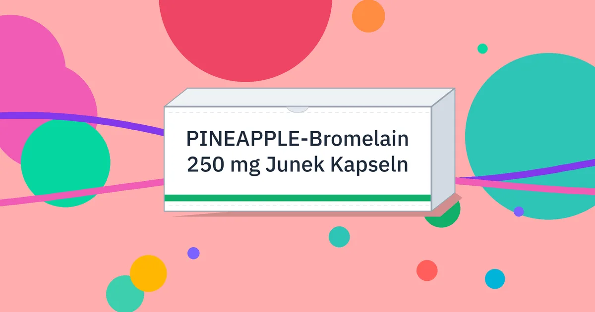 Symbolbild: Packung mit der Aufschrift PINEAPPLE-Bromelain 250 mg Junek Kapseln (PZN 02575785) – Verfügbarkeit und Bezug in Apotheken in Frankfurt am Main