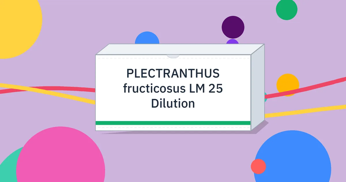 Symbolbild: Packung mit der Aufschrift PLECTRANTHUS fructicosus LM 25 Dilution (PZN 13648665) – Verfügbarkeit und Bezug in Apotheken in Frankfurt am Main