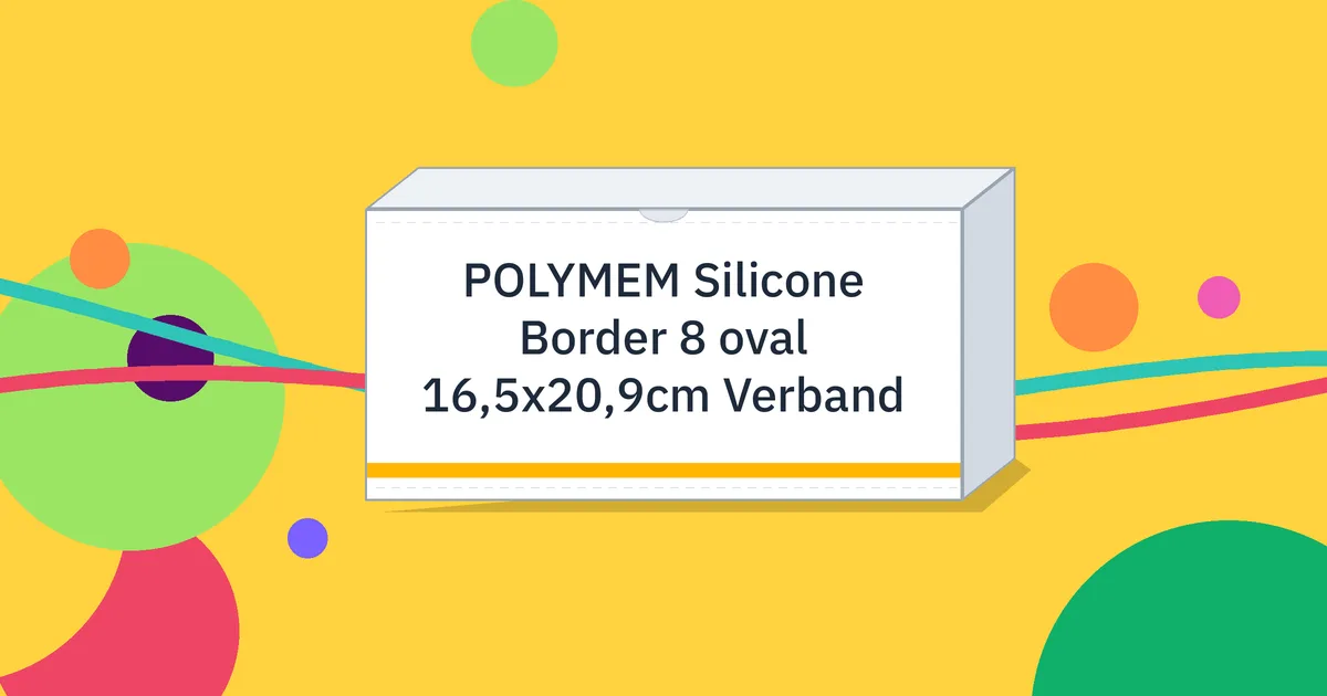 Symbolbild: Packung mit der Aufschrift POLYMEM Silicone Border 8 oval 16,5x20,9cm Verband (PZN 19100514) – Verfügbarkeit und Bezug in Apotheken in Frankfurt am Main