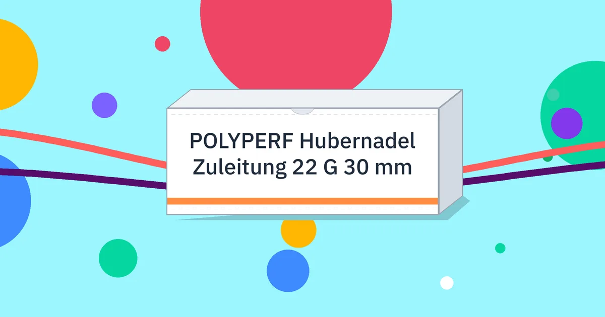 Symbolbild: Packung mit der Aufschrift POLYPERF Hubernadel Zuleitung 22 G 30 mm (PZN 14322380) – Verfügbarkeit und Bezug in Apotheken in Frankfurt am Main