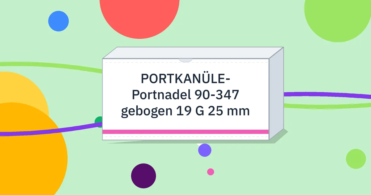 Symbolbild: Packung mit der Aufschrift PORTKANÜLE-Portnadel 90-347 gebogen 19 G 25 mm (PZN 10010815) – Verfügbarkeit und Bezug in Apotheken in Frankfurt am Main