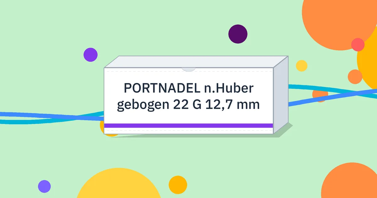 Symbolbild: Packung mit der Aufschrift PORTNADEL n.Huber gebogen 22 G 12,7 mm (PZN 00108246) – Verfügbarkeit und Bezug in Apotheken in Frankfurt am Main