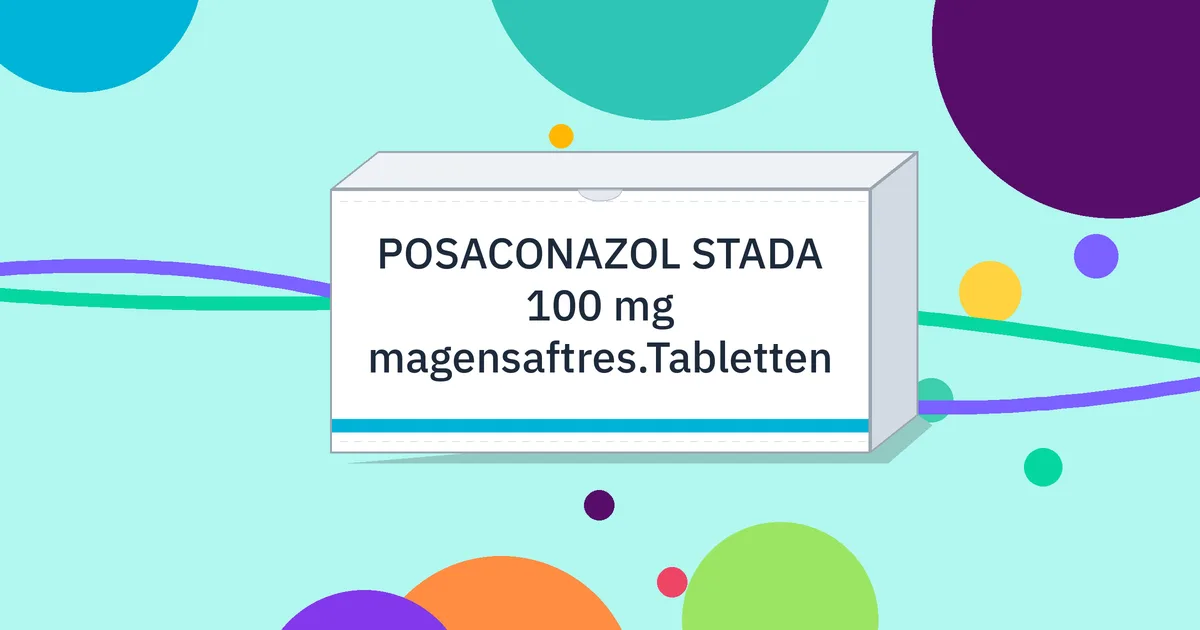 Symbolbild: Packung mit der Aufschrift POSACONAZOL STADA 100 mg magensaftres.Tabletten (PZN 18735908) – Verfügbarkeit und Bezug in Apotheken in Frankfurt am Main