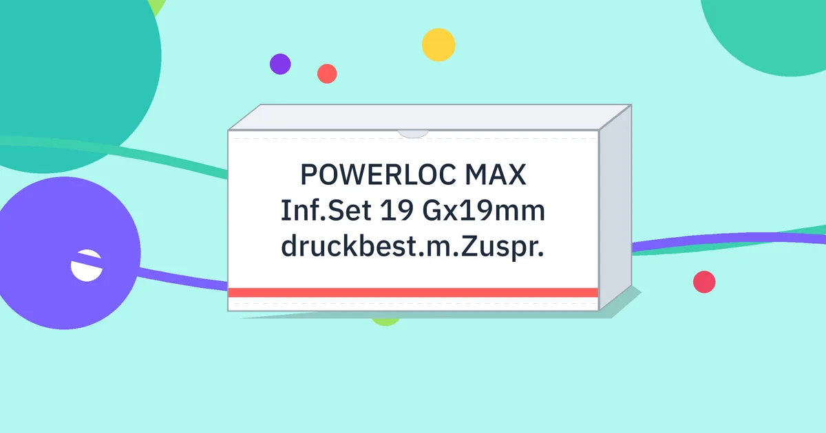 Symbolbild: Packung mit der Aufschrift POWERLOC MAX Inf.Set 19 Gx19mm druckbest.m.Zuspr. (PZN 19129162) – Verfügbarkeit und Bezug in Apotheken in Frankfurt am Main