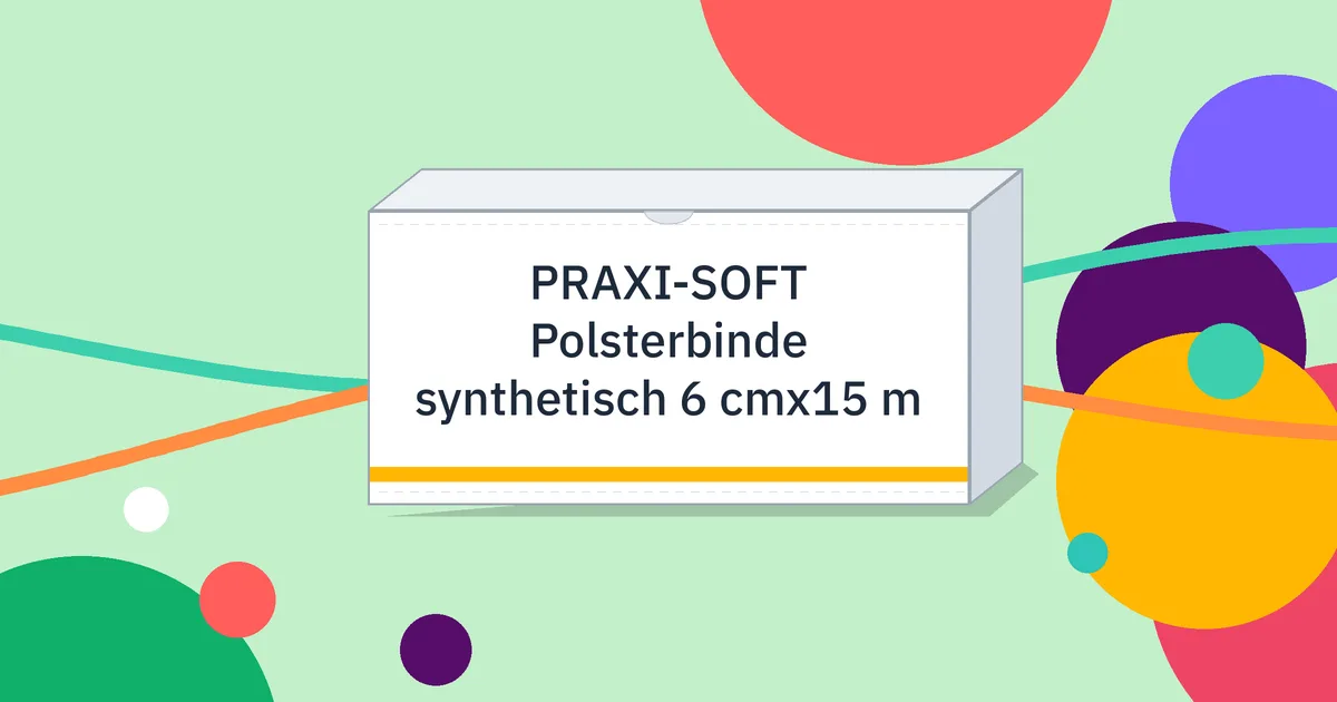 Symbolbild: Packung mit der Aufschrift PRAXI-SOFT Polsterbinde synthetisch 6 cmx15 m (PZN 13862832) – Verfügbarkeit und Bezug in Apotheken in Frankfurt am Main