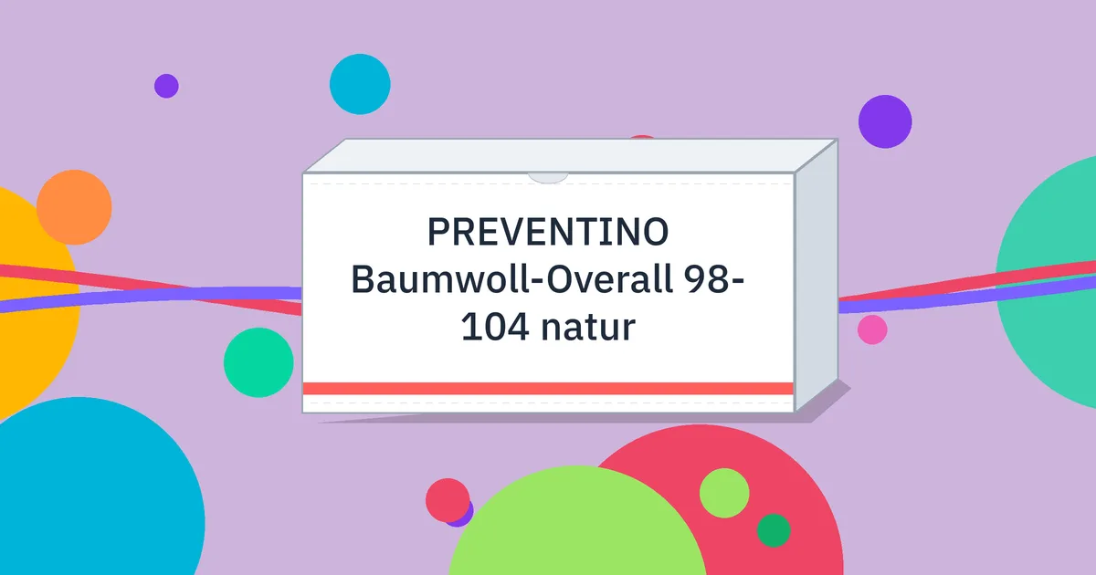 Symbolbild: Packung mit der Aufschrift PREVENTINO Baumwoll-Overall 98-104 natur (PZN 12446178) – Verfügbarkeit und Bezug in Apotheken in Frankfurt am Main