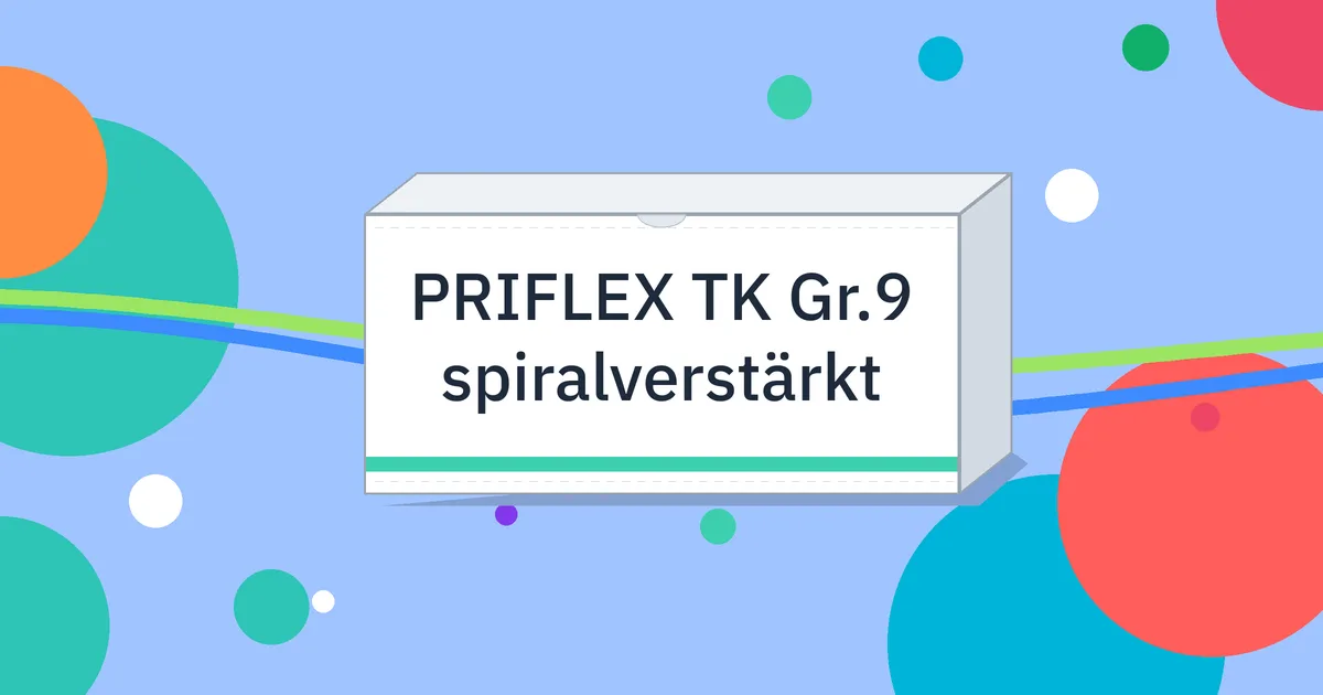 Symbolbild: Packung mit der Aufschrift PRIFLEX TK Gr.9 spiralverstärkt (PZN 10287468) – Verfügbarkeit und Bezug in Apotheken in Frankfurt am Main