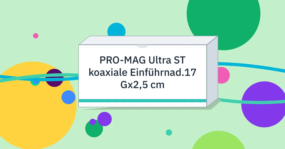 Symbolbild: Packung mit der Aufschrift PRO-MAG Ultra ST koaxiale Einführnad.17 Gx2,5 cm (PZN 06768854) – Verfügbarkeit und Bezug in Apotheken in Frankfurt am Main
