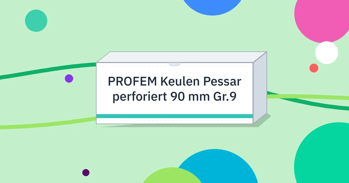Symbolbild: Packung mit der Aufschrift PROFEM Keulen Pessar perforiert 90 mm Gr.9 (PZN 19292726) – Verfügbarkeit und Bezug in Apotheken in Frankfurt am Main