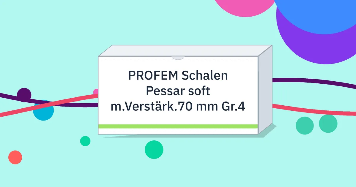 Symbolbild: Packung mit der Aufschrift PROFEM Schalen Pessar soft m.Verstärk.70 mm Gr.4 (PZN 20394099) – Verfügbarkeit und Bezug in Apotheken in Frankfurt am Main