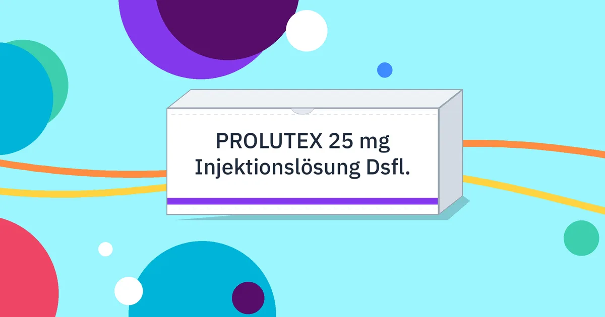 Symbolbild: Packung mit der Aufschrift PROLUTEX 25 mg Injektionslösung Dsfl. (PZN 18368806) – Verfügbarkeit und Bezug in Apotheken in Frankfurt am Main