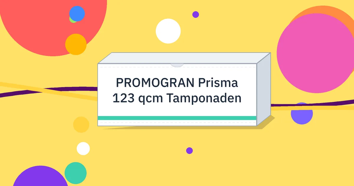 Symbolbild: Packung mit der Aufschrift PROMOGRAN Prisma 123 qcm Tamponaden (PZN 17311419) – Verfügbarkeit und Bezug in Apotheken in Frankfurt am Main