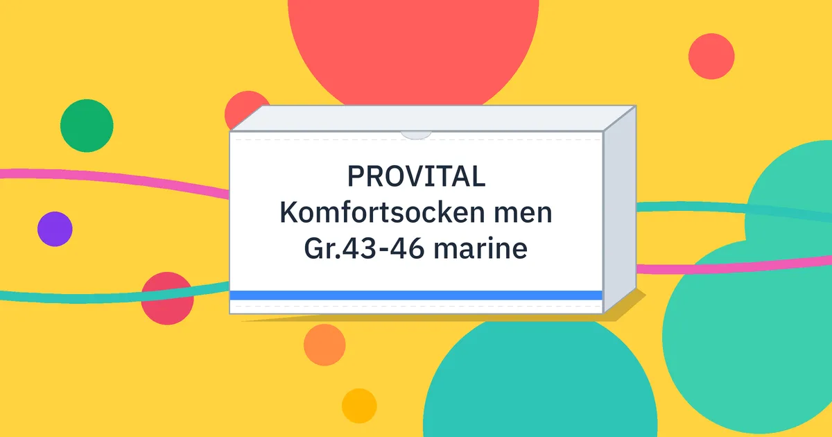 Symbolbild: Packung mit der Aufschrift PROVITAL Komfortsocken men Gr.43-46 marine (PZN 11080999) – Verfügbarkeit und Bezug in Apotheken in Frankfurt am Main